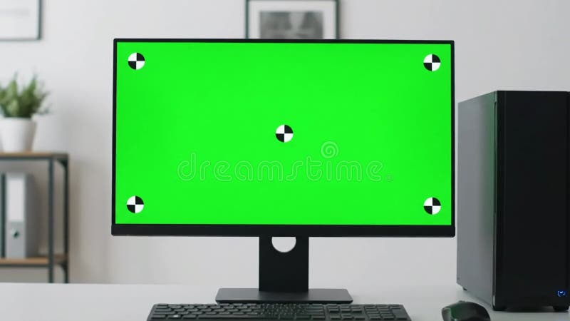 Computer Monitor with Green Screen for Visual Effects Mockup and ...