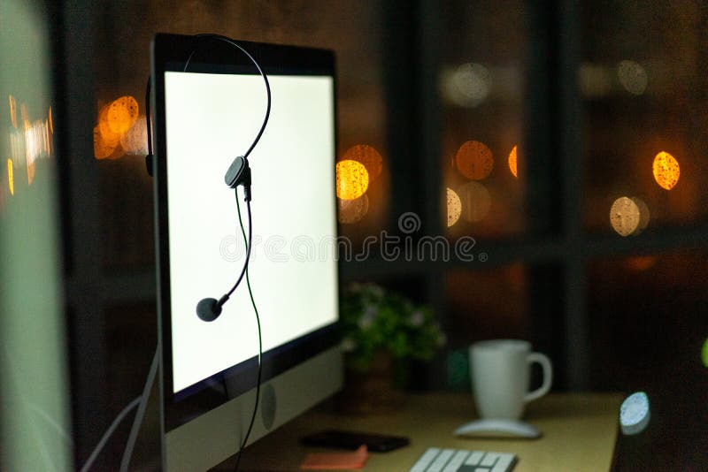 Computer Monitor and Headset in Customer Service Call Center ...
