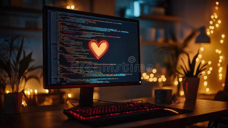 A Computer Monitor with a Heart on it Stock Illustration - Illustration ...