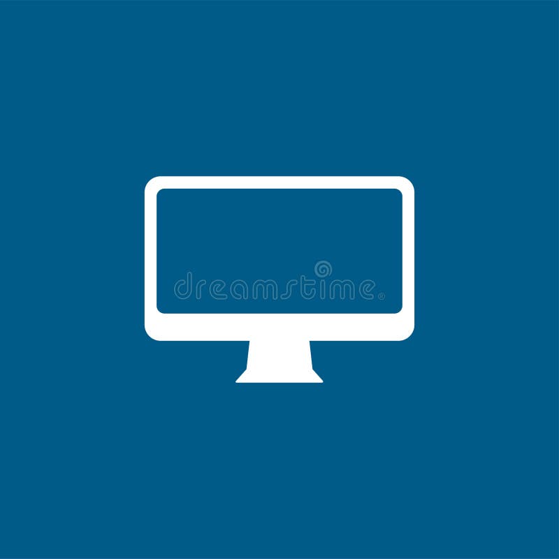 Computer Monitor Icon on Blue Background. Blue Flat Style Vector ...