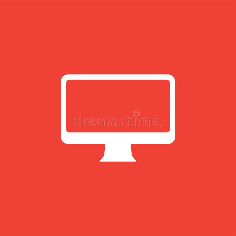 Computer Monitor Icon on Red Background. Red Flat Style Vector ...