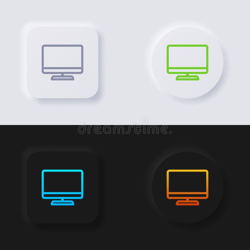 Computer Monitor Icon Set, Multicolor Neumorphism Button Soft UI Design ...