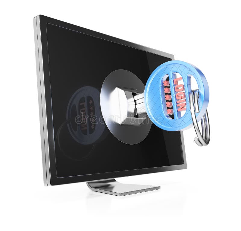 Computer monitor with key stock illustration. Illustration of desktop ...