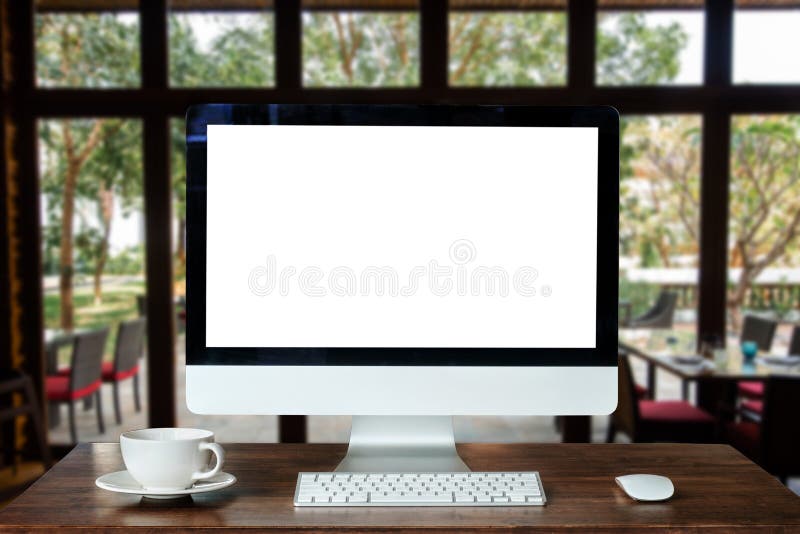 Front View Workspace with Computer, Stock Image - Image of laptop ...