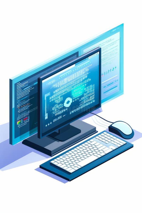 Computer Monitor And Keyboard On Desk With Mouse Generative Ai Stock