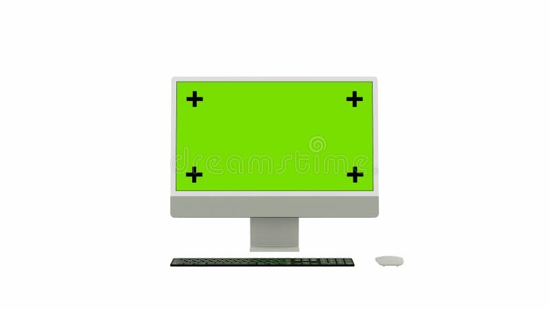 Computer Monitor with Keyboard and Mouse on a White Background. Green ...