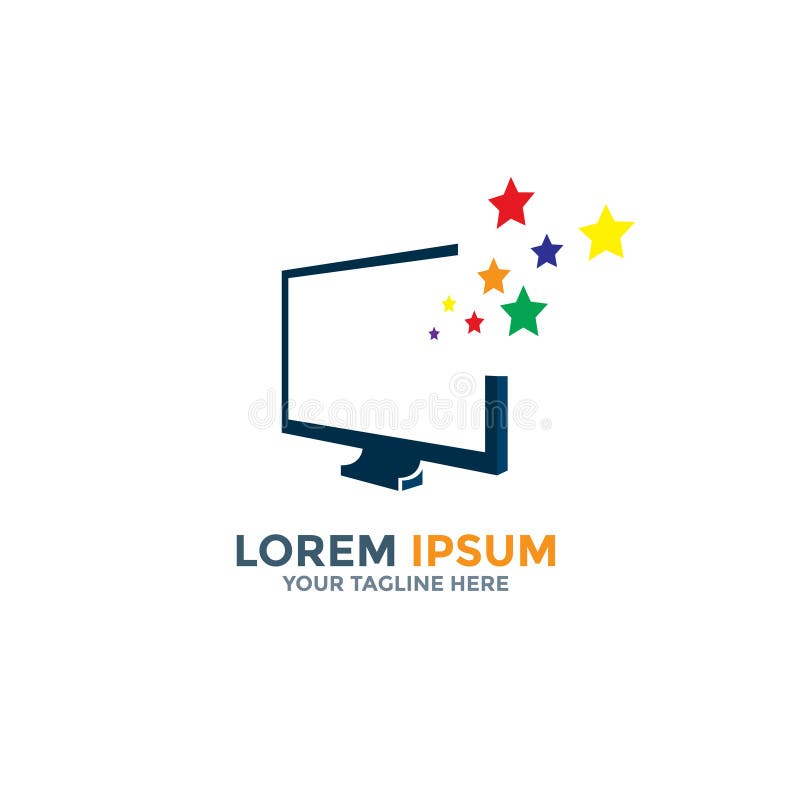 Computer Monitor Logo Template with Color Stars. Stock Vector ...