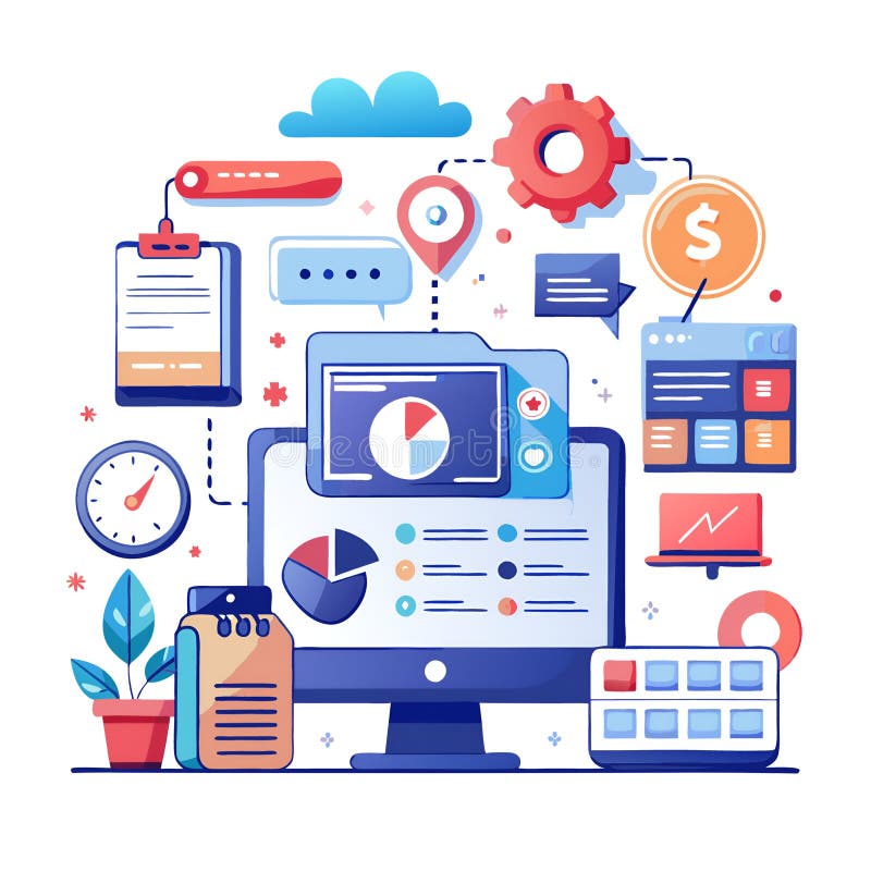 A Computer Monitor with a Lot of Icons and a Clock on the Left Side ...