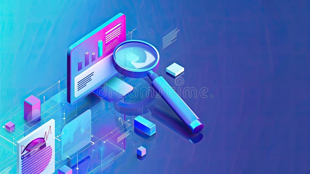 A Computer Monitor with a Magnifying Glass on it Stock Illustration ...