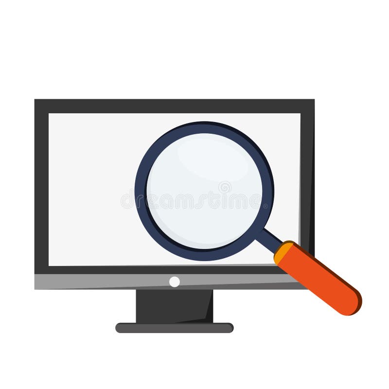 Computer Monitor and Magnifying Glass Icon Stock Vector - Illustration ...