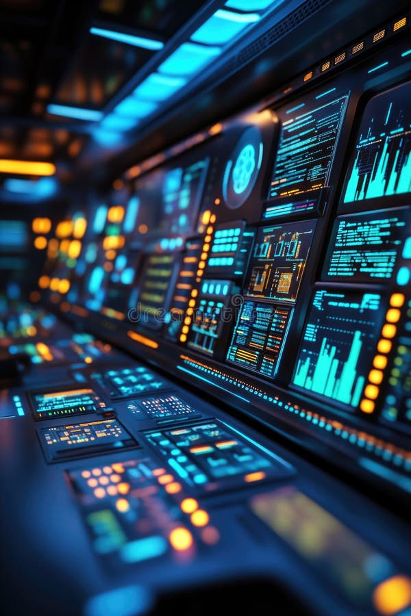 Computer Monitor Many Screens Displaying Various Data Information Stock ...