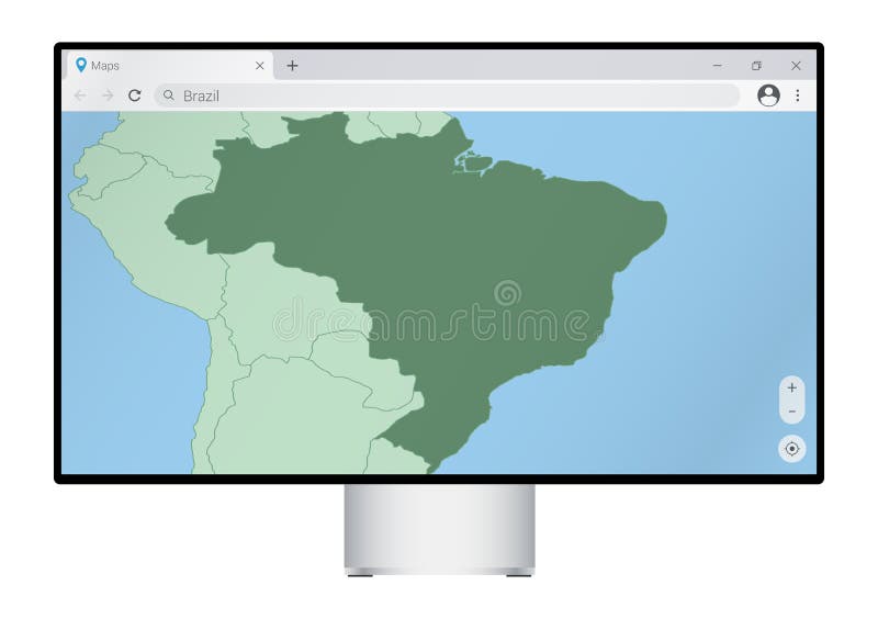Computer Monitor with Map of Brazil in Browser, Search for the Country ...