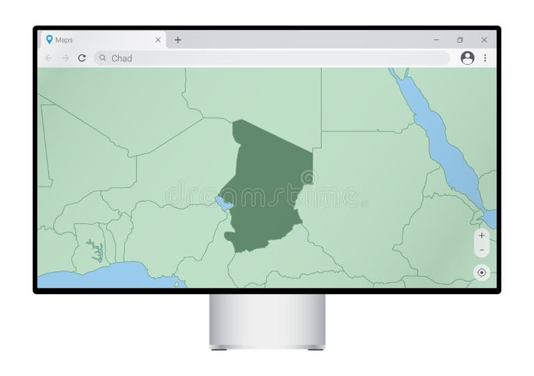Computer Monitor with Map of Chad in Browser, Search for the Country of ...
