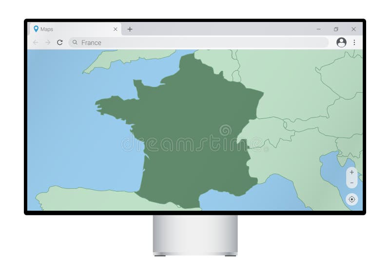 Computer Monitor with Map of France in Browser, Search for the Country ...