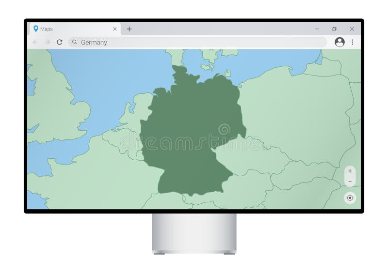 Computer Monitor with Map of Germany in Browser, Search for the Country ...