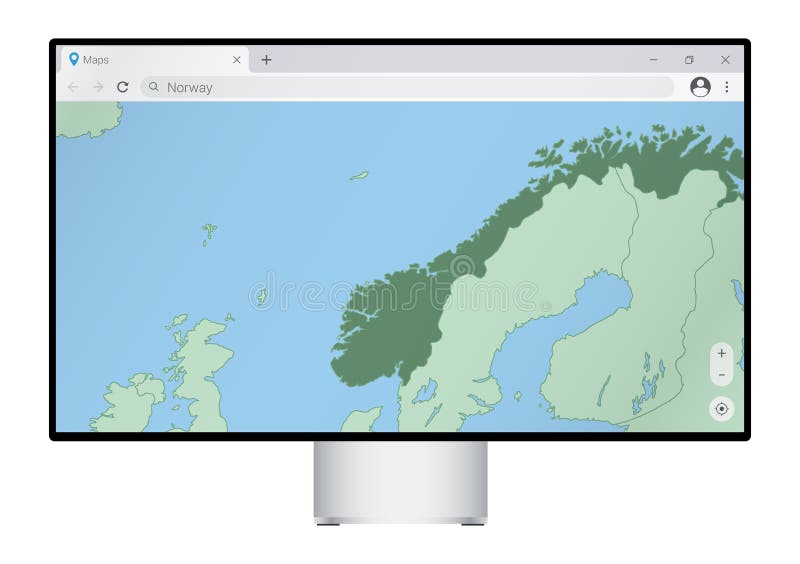 Computer Monitor with Map of Norway in Browser, Search for the Country ...