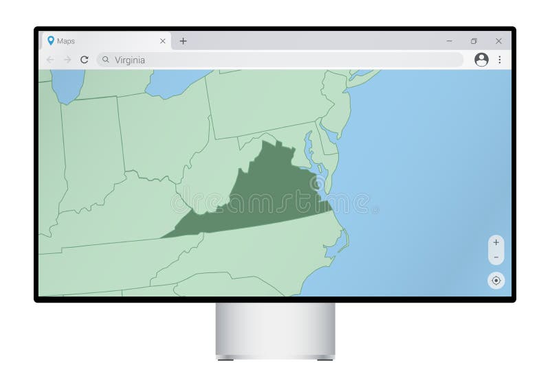 Computer Monitor with Map of Virginia in Browser, Search for the ...