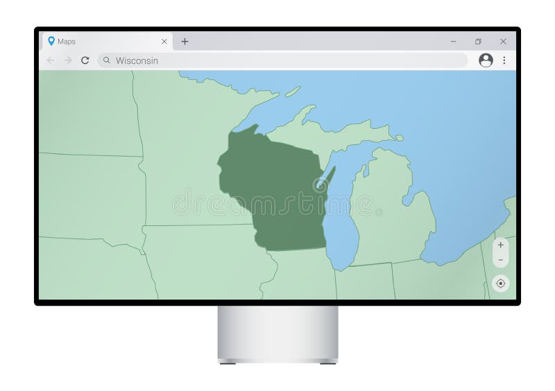 Computer Monitor with Map of Wisconsin in Browser, Search for the ...