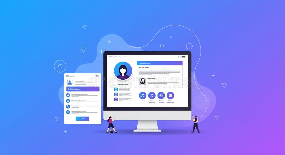 A Computer Monitor and a Mobile Device Display a User Profile Interface, Featuring a Stock ...