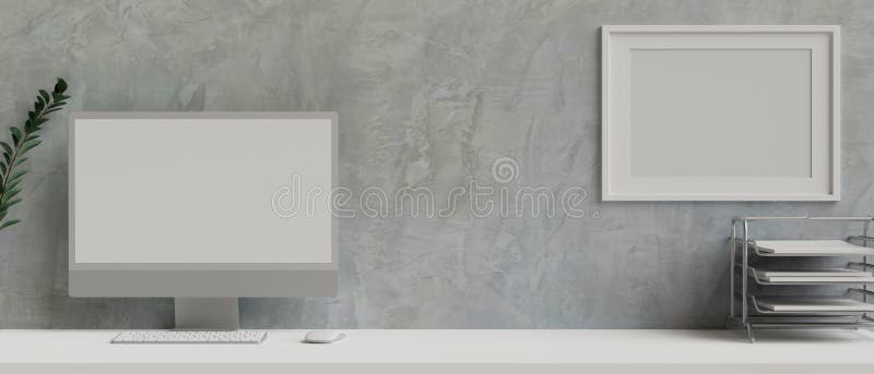 Computer Monitor with Mock-up Screen on the Table with Supplies and ...