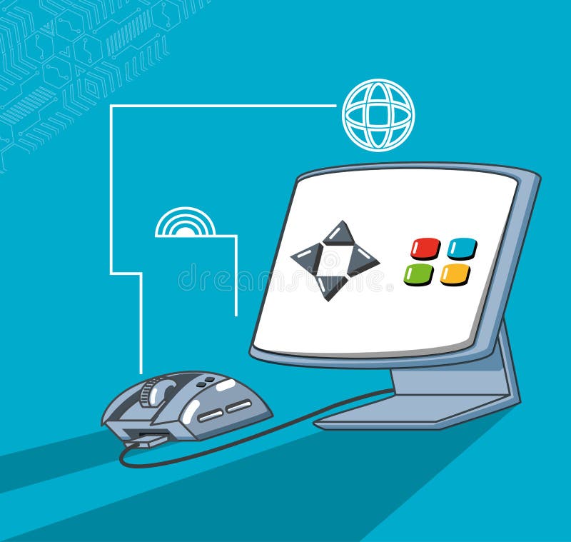 Computer Monitor with Mouse Device Stock Vector - Illustration of mouse ...