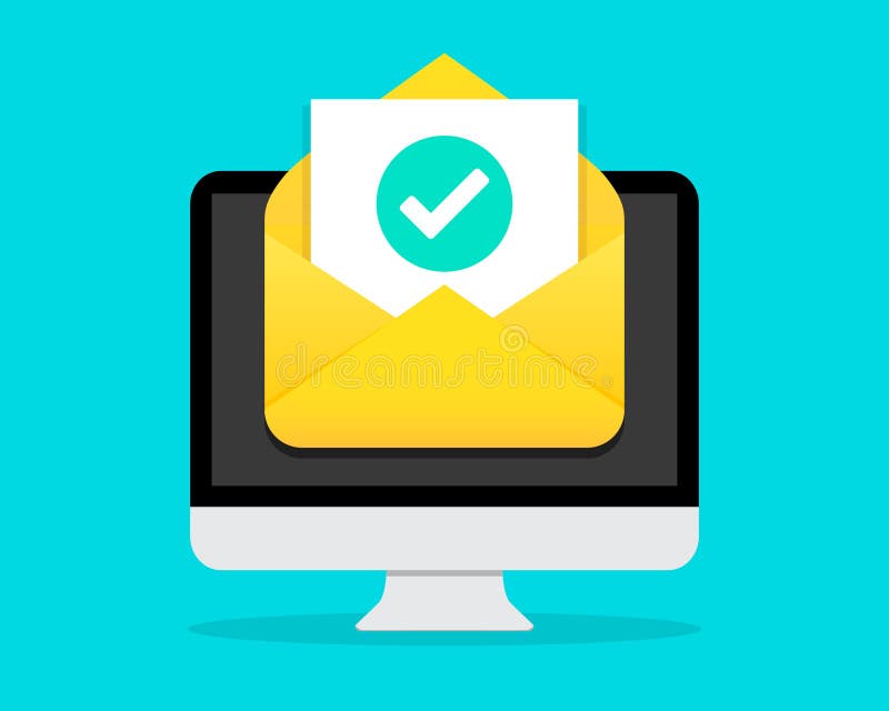 Computer Monitor with Open Email Message with Tick in a Flat Design ...