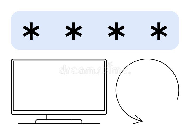 Computer Monitor With Password Field Displaying Asterisks And A Circular Arrow Indicating Reset