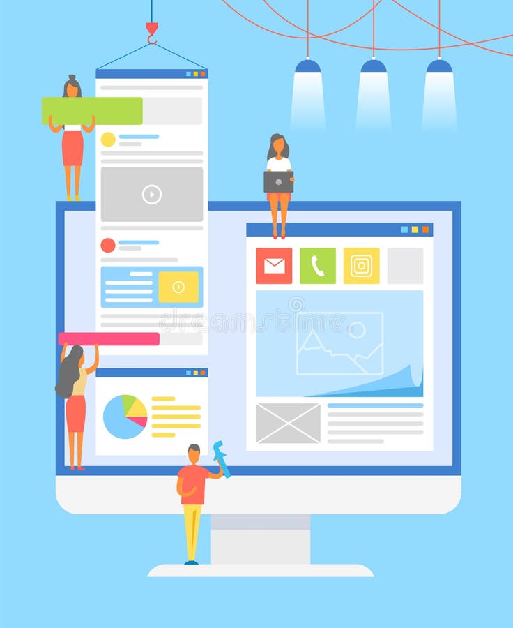 Computer Monitor and People Vector Illustration Stock Vector ...