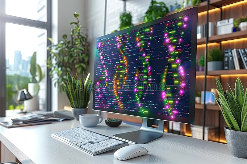 A Computer Monitor on Desk with Keyboard and Mouse Stock Illustration ...