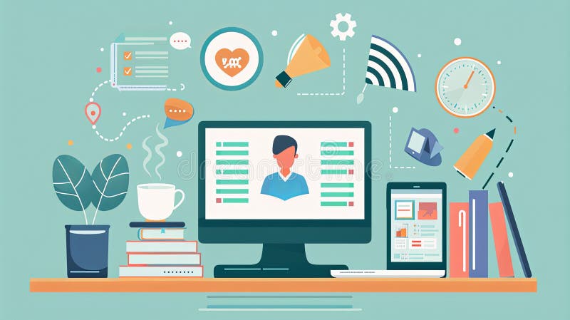 A Computer Monitor is Placed on Top of a Desk, Showcasing a Setup for ...