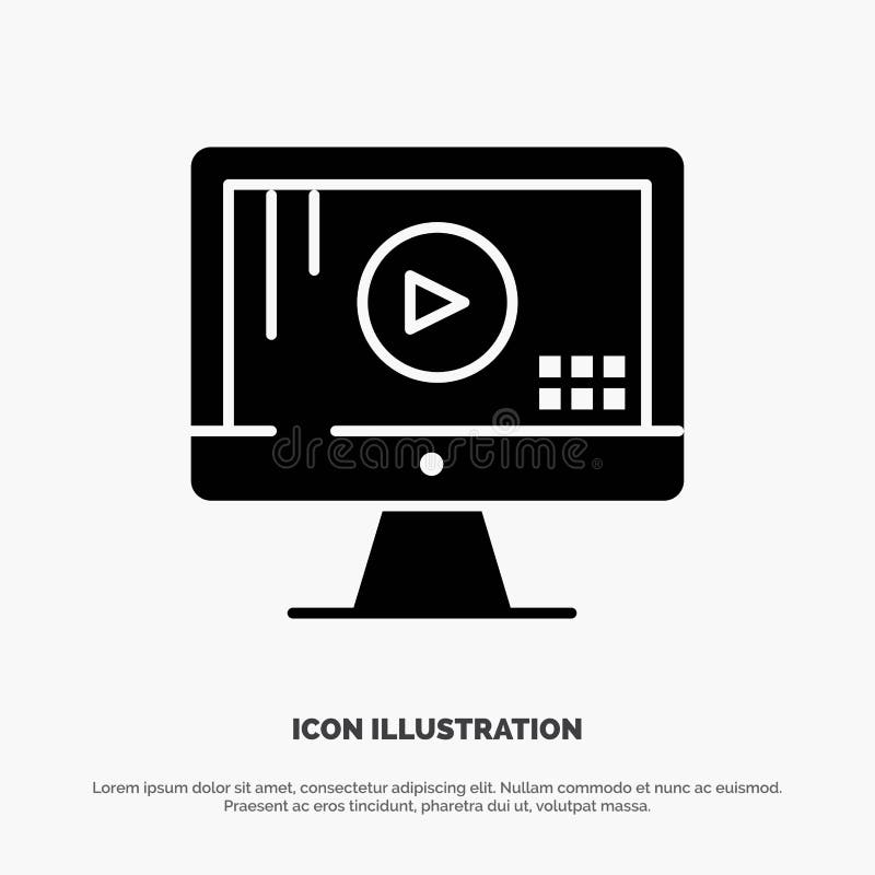 Computer, Monitor, Play, Music Solid Black Glyph Icon Stock Vector ...