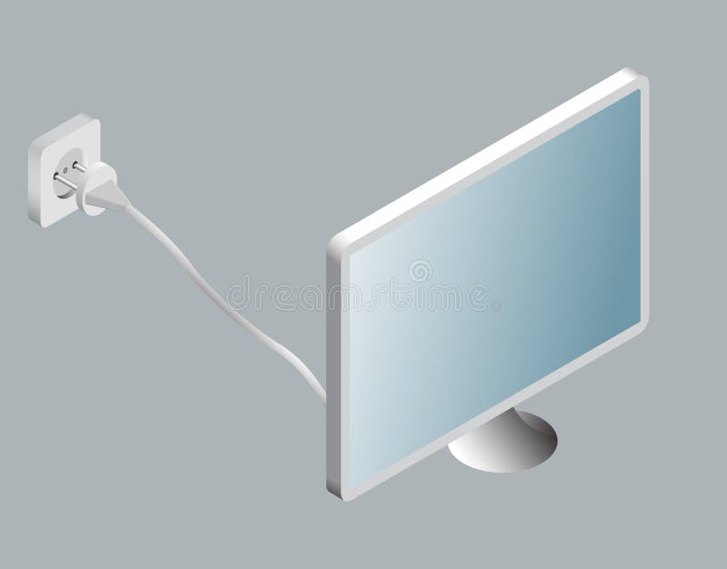 Computer Monitor with Power Socket in Isometric Style Stock Vector ...