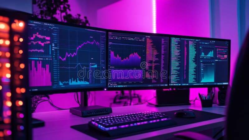 A Computer Monitor Presents an Abstract Dashboard for Network ...