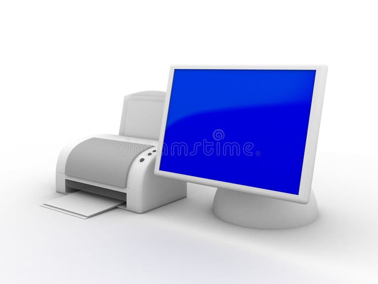 Computer Monitor and Printer Stock Illustration - Illustration of ...