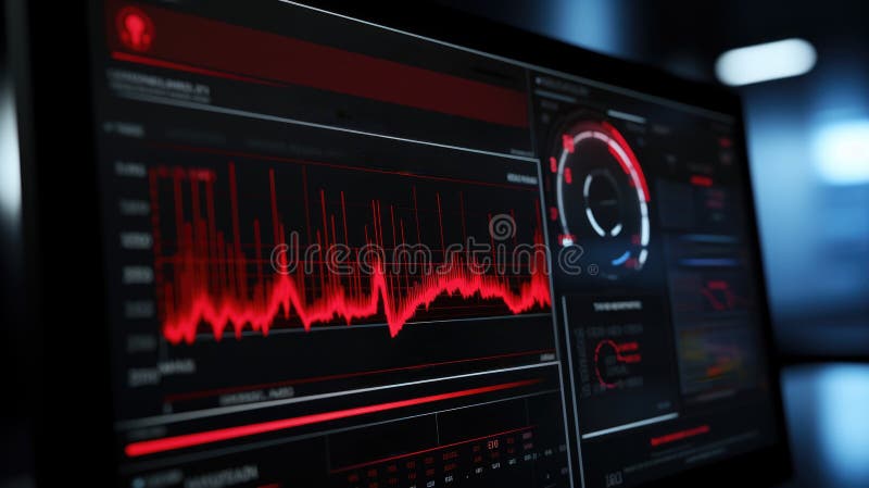 A Computer Monitor with Red and Black Data. AI Stock Illustration ...