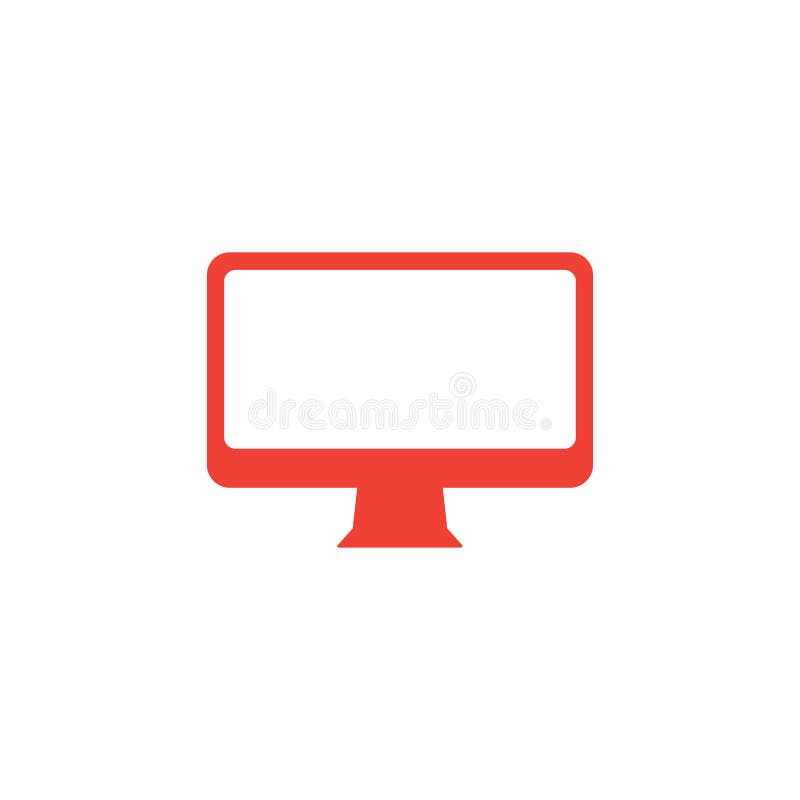 Computer Monitor Red Icon on White Background. Red Flat Style Vector ...