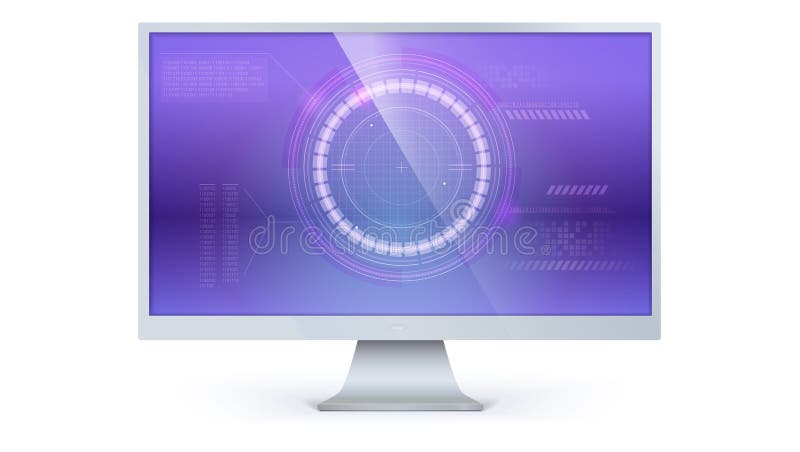 Computer Monitor with of Sci-Fi Dashboard. HUD, Radar of Cyberspace ...