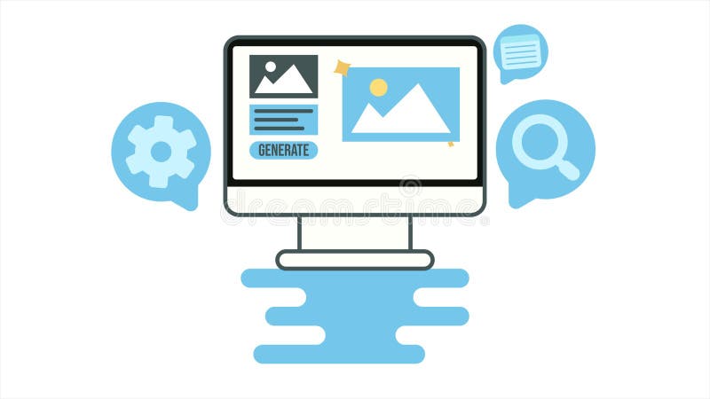 Computer Monitor Screen Animation with AI Image Generating Process ...