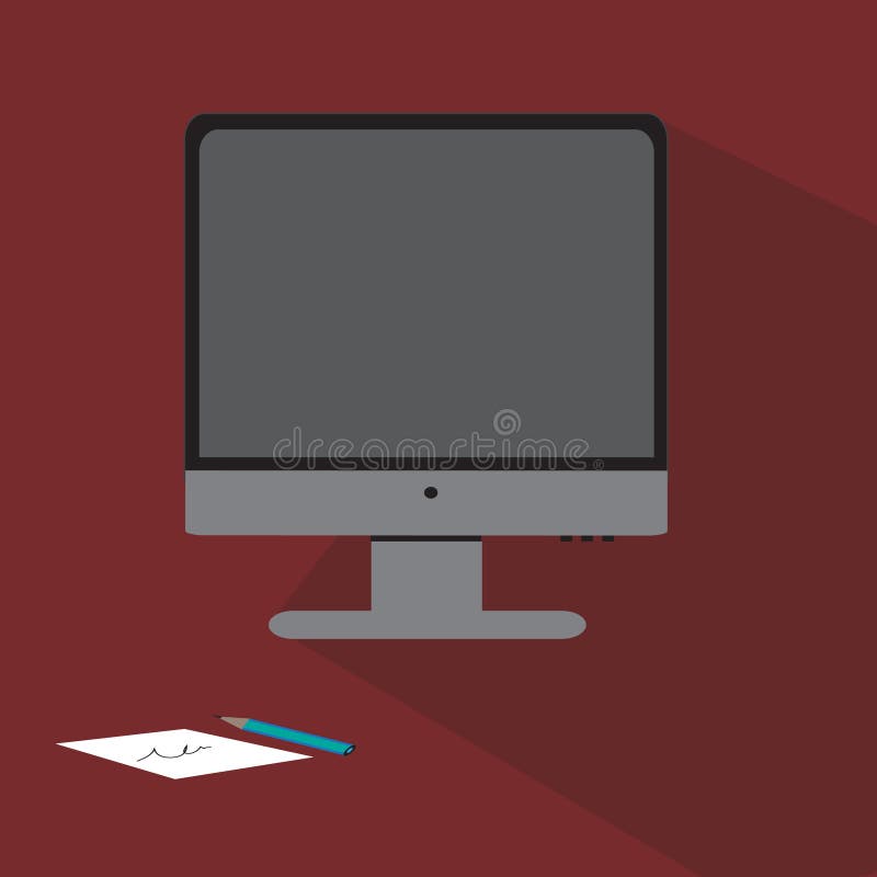 Computer Monitor with a Sheet and a Pencil Stock Vector - Illustration ...
