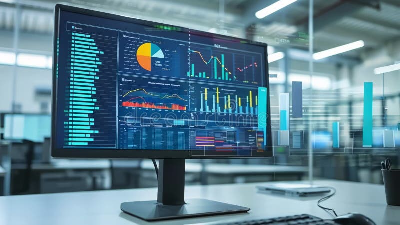 Computer Monitor Showing Charts and Data in a Modern Monitoring Room Stock Video - Video of ...