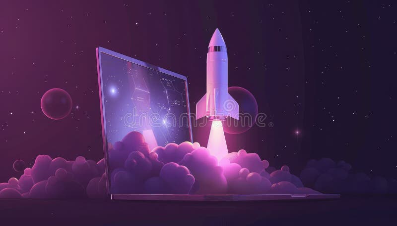 A Computer Monitor Shows a Rocket Launching into Space by AI Generated ...