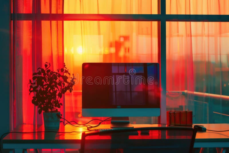 A Computer Monitor Sits on a Desk Stock Photo - Image of desktop, desk ...