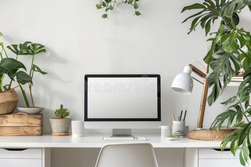 A Computer Monitor Sits on a White Desk, Ready for Use Stock Image ...