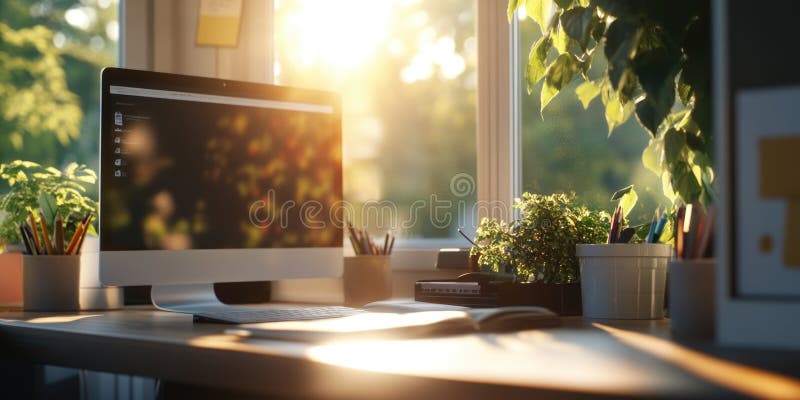 A Computer Monitor Sitting on a Desk, a Common Office Setup Stock Image ...