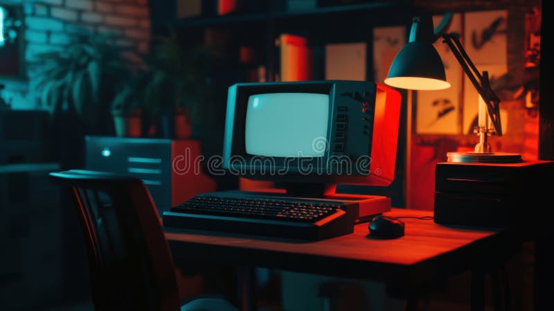 A Retro Old Computer Monitor Sitting on a Desk with an Old Fashioned ...
