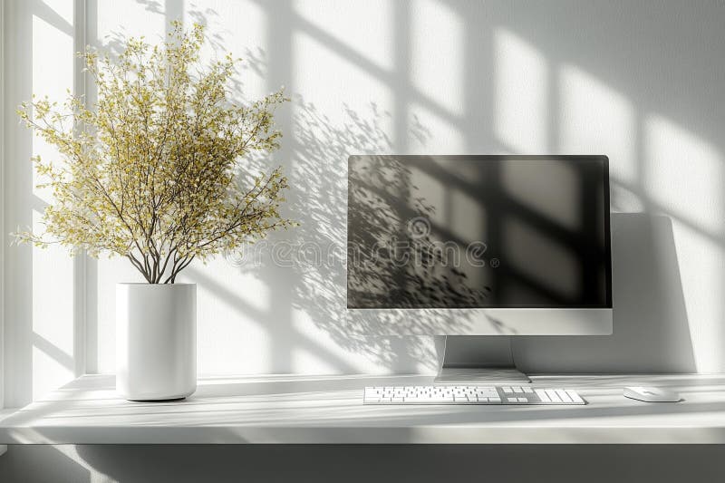 Computer Monitor Sitting on a White Desk, Suitable for Office or Home ...