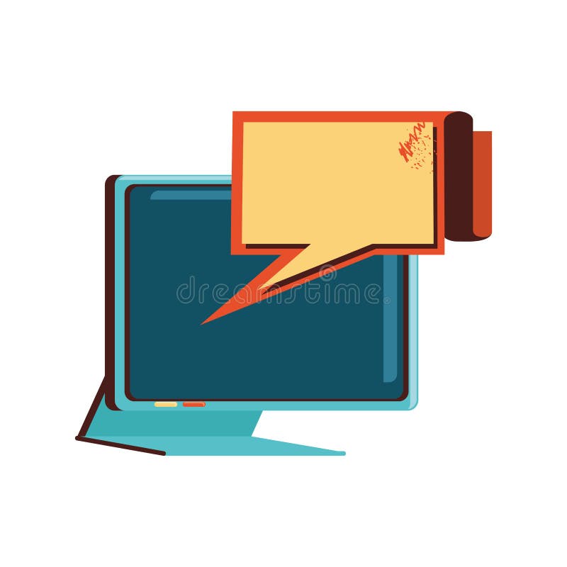 Computer Monitor with Speech Bubble Stock Vector - Illustration of ...