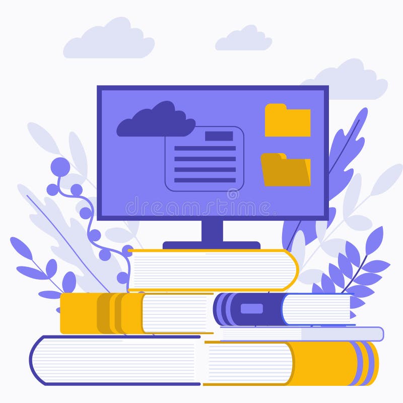 Computer Monitor on a Stack of Books. Reading Literature, Gaining ...