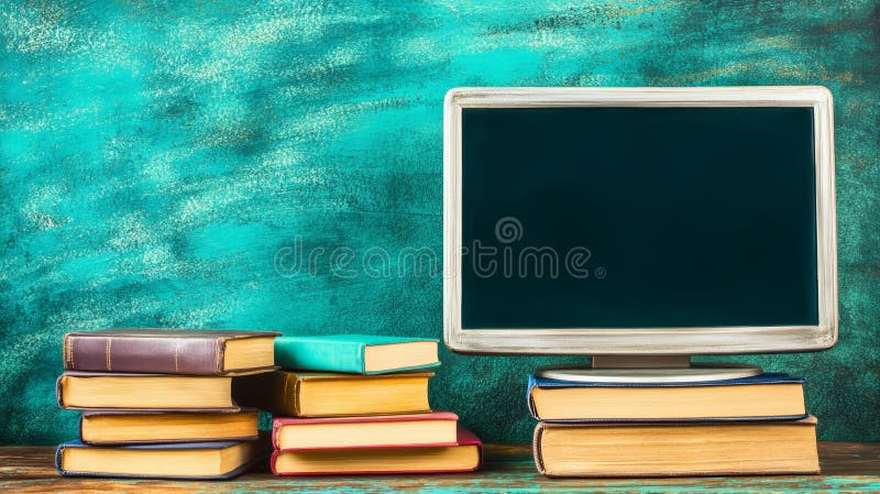 Computer Monitor on Stack of Books, a Symbol of Elearning, Knowledge ...