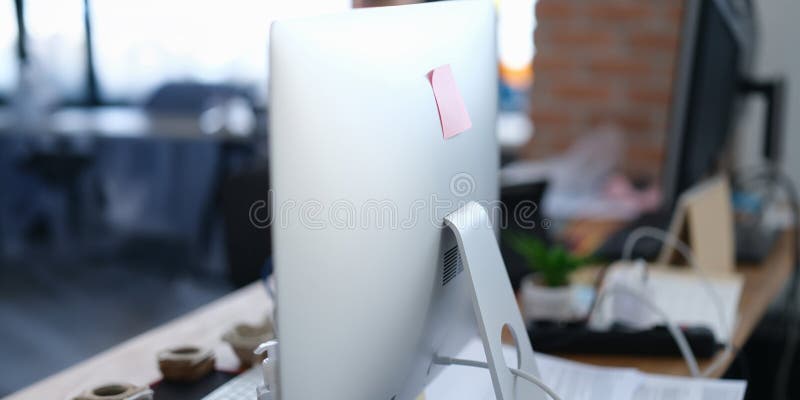 Computer Monitor with Sticker on it in Office Stock Photo - Image of ...